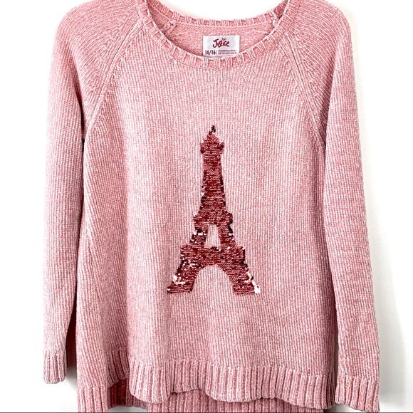 Justice | Shirts & Tops | Justice Pink Embezzled Eiffel Tower Sweater ...